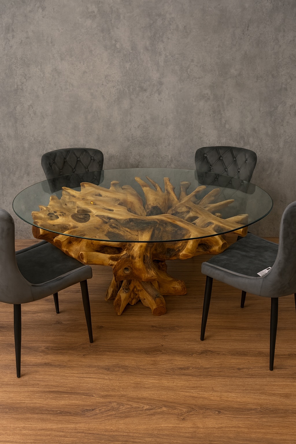 Teak Root Round Table with Glass Top | Chelsea Home and Leisure Ltd