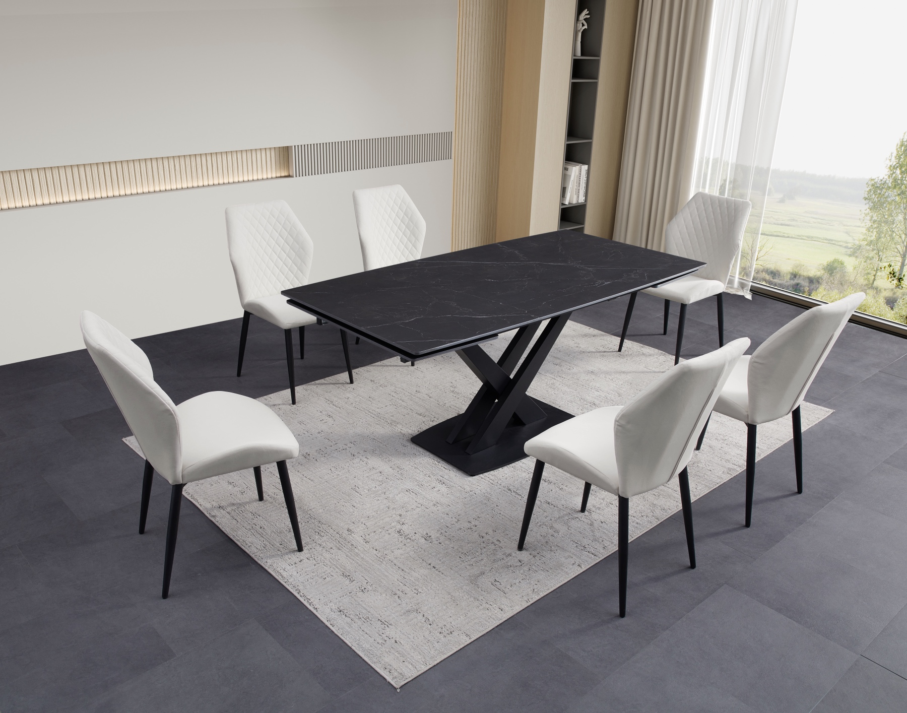 Anthracite Grey Ceramic Dining Table Set - Extendable 180x260cm