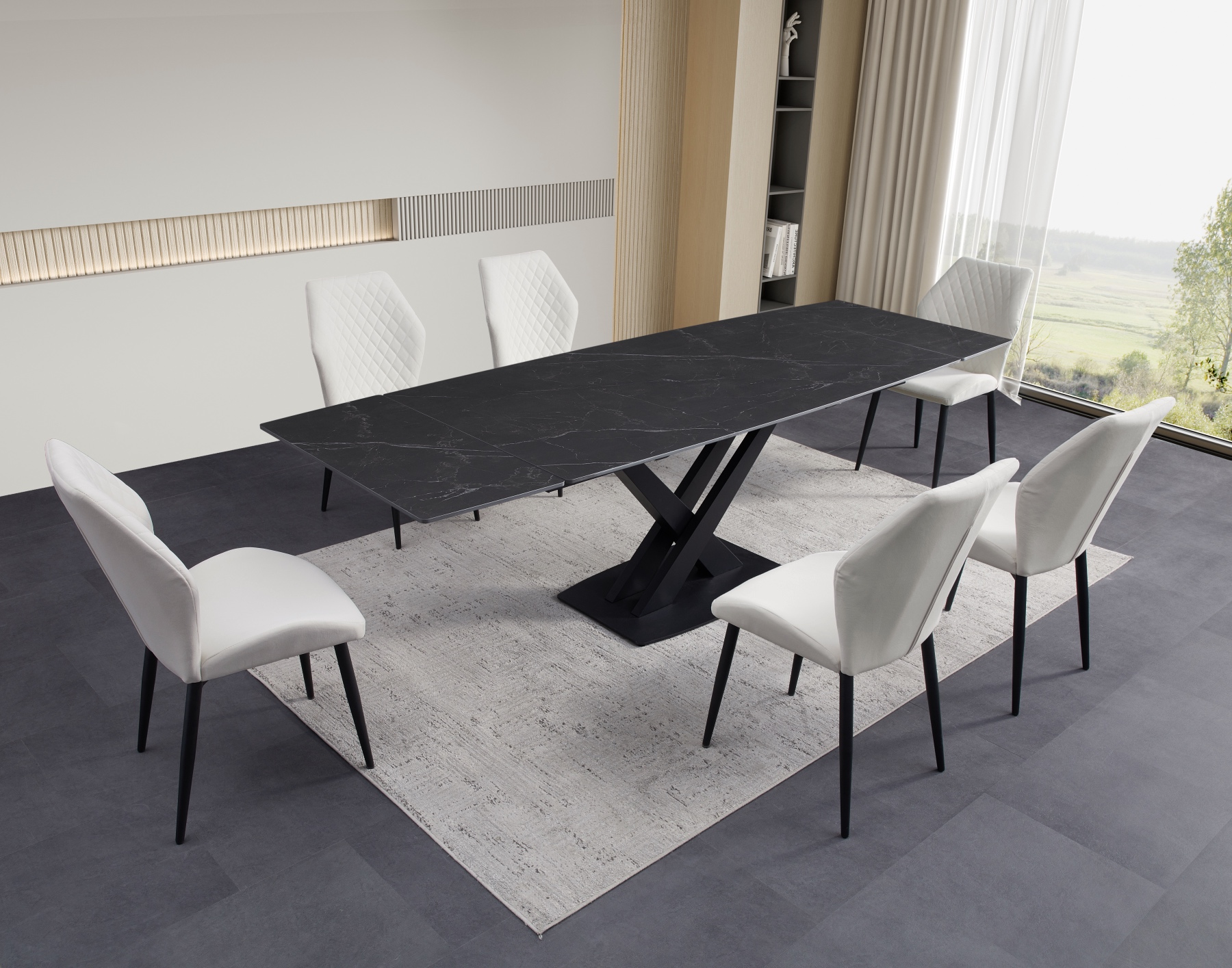 Anthracite Grey Ceramic Dining Table Set - Extendable 180x260cm