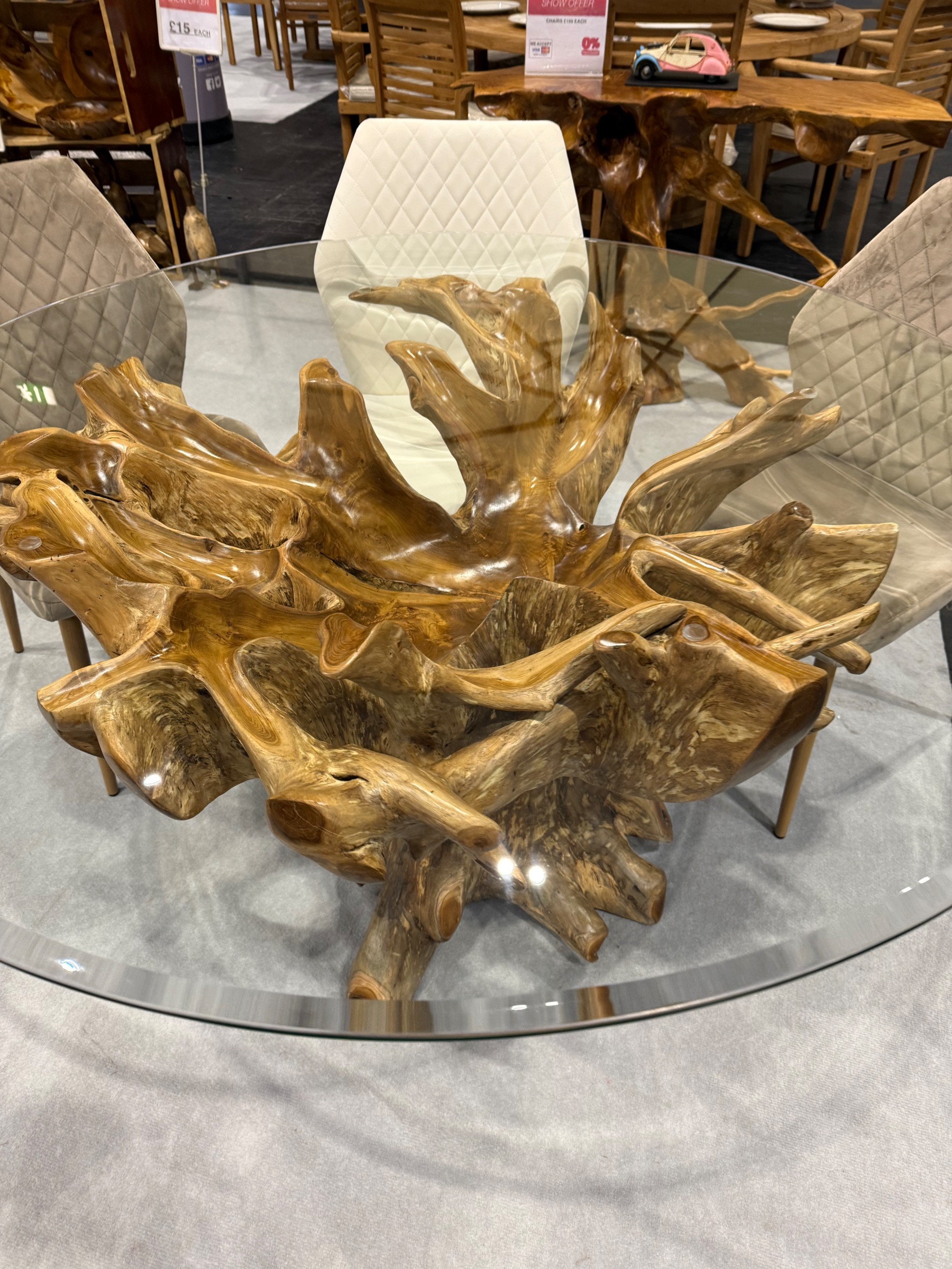 Teak Root Dining Table with Glass Top | Chelsea Home and Leisure Ltd