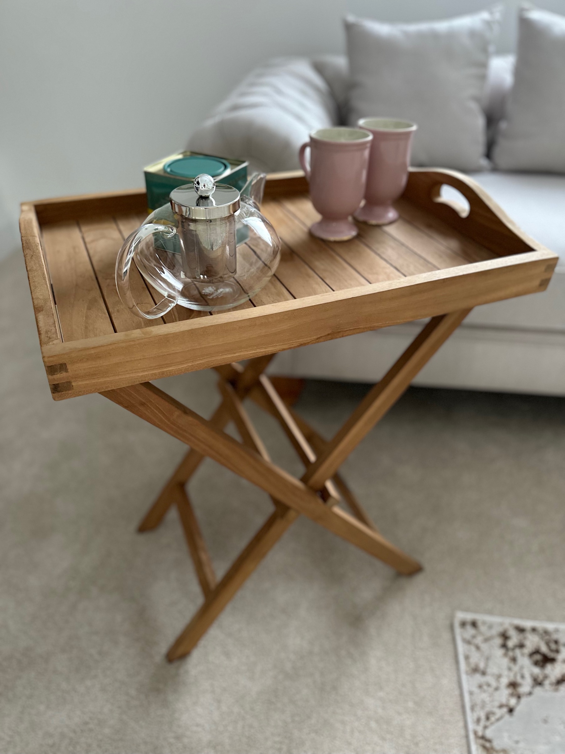 Solid Teak Serving table tray with foldable stand | Chelsea Home and ...