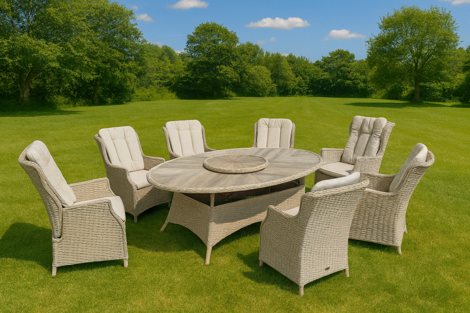 Rattan Garden Furniture Premium Cream Oval Dining Set | Chelsea Home ...